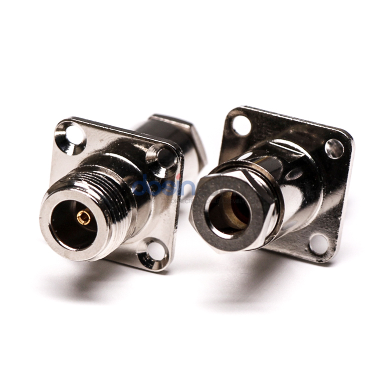 Straight N Type Jack Clamp Panel Mount 4 Hole Flange 50ohm